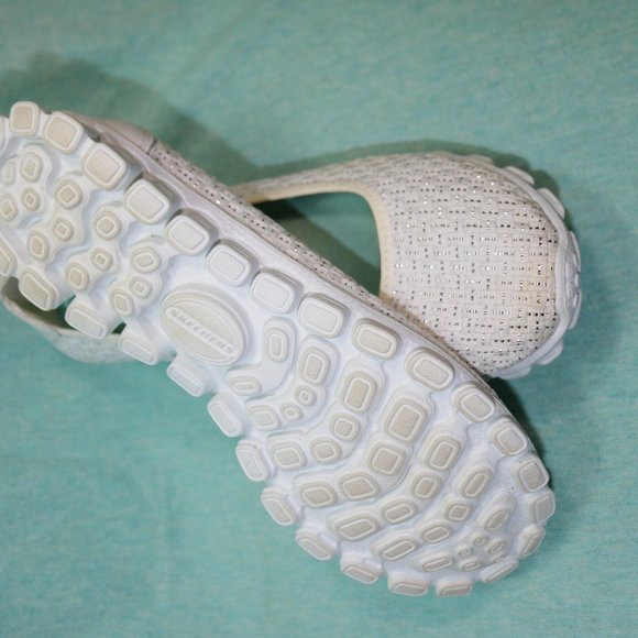 Skechers | Shoes | Skechers Silver Weaved Slip On Sneakers Sz 85 | Poshmark